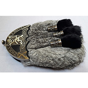 Generic Men's Scottish Kilt Dress Sporran Rampant Lion Cantle & Tassels Caps (free belt), Gray, Standard