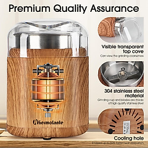 Hermolante Herb Grinder Electric Spice Grinder, 200 w Herb Grinder with Stainless Steel Blade and Cleaning Brush, Compact Size Electric Grinder for Herbs and Spices - 5.11in (Wood Grain)