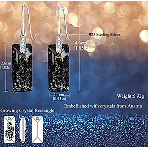 Hypoallergenic Earrings for Women 925 Sterling Silver Dangle Earrings Austria Crystals Hook Earrings Drop Earrings Jewelry for Mom (Black Crystal Earrings for Women)