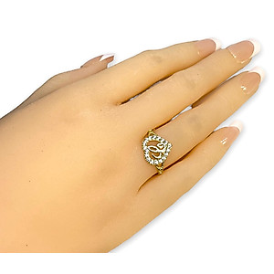 12 MM LONG LADIES TWO TONE HEART INITIAL CURSIVE ALPHABET LETTER RING REAL 10K YELLOW GOLD 4009 (J)
