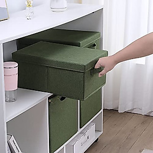 HOONEX Storage Bins with Lids for Organizing, Pack of 2, Storage Boxes with 2 Carrying Handles and Study Heavy Cardboard, 16.5" L x 11.8" W x 7.5" H for Toy, Shoes, Books, Clothes, Nursery, Olive