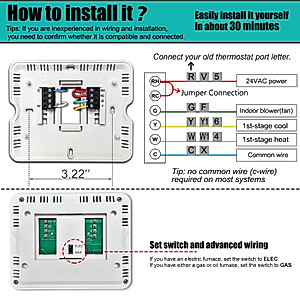 Suuwer Non-Programmable Thermostats for Home 1 Heat/1 Cool Single-Stage Systems (Green Backlight)