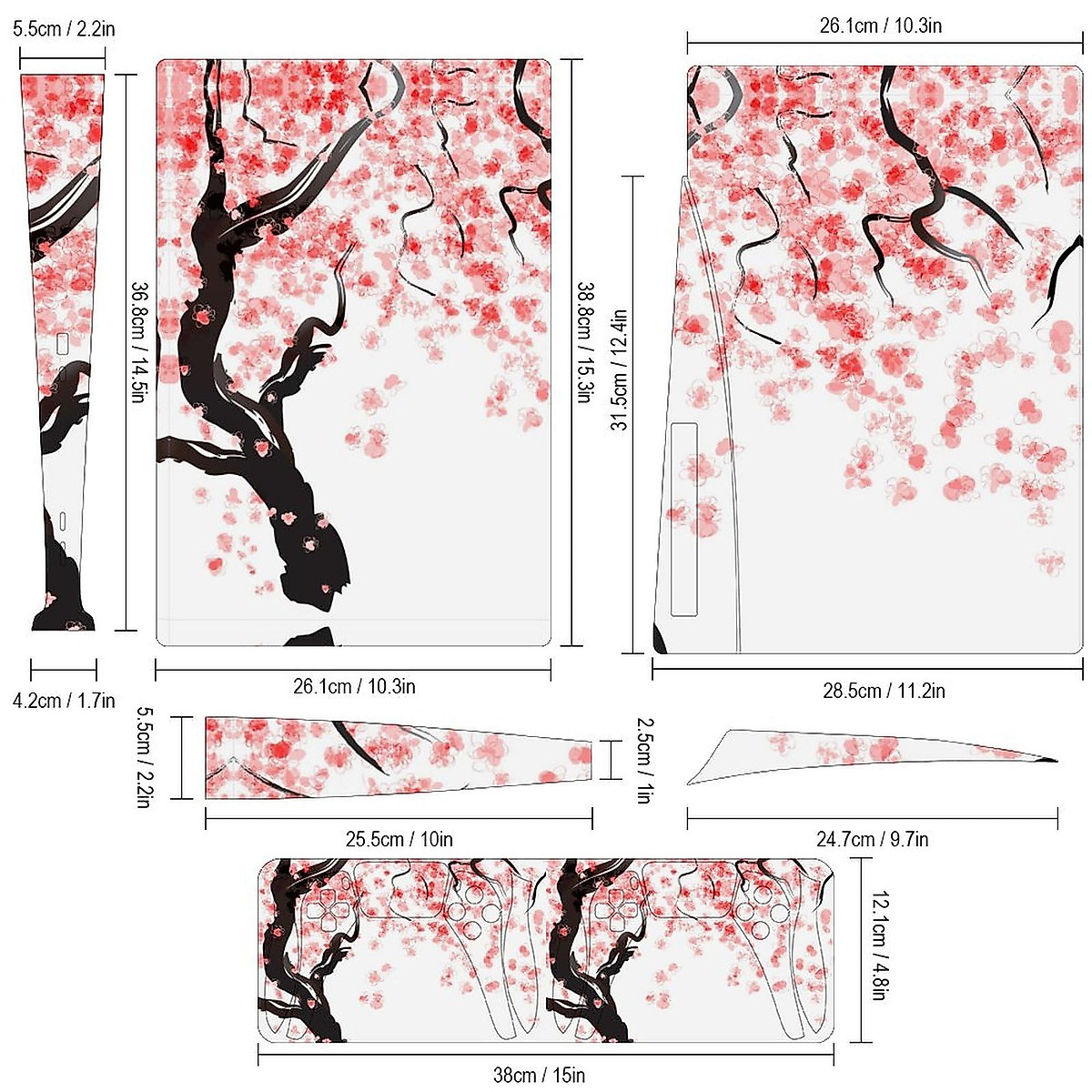 AoHanan Cherry Tree Blossom 5 Skin Controller Accessories Cover Skins Anime Vinyl Cover Sticker Full Set for 5 Disc Edition