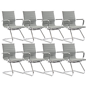 CIMOTA Waiting Room Chairs Leather Office Guest Chair Mid Back Reception Chairs with Sled Base for Meeting/Patient/Conference Room, Grey Set of 8