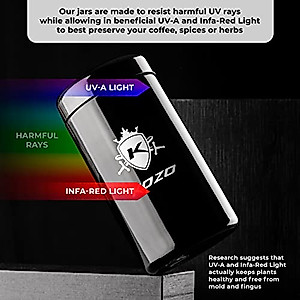 KOZO Black Glass Airtight Storage Jar, with UV Protection. Airtight Container with Humidity Pack. Keep your Serving Spices, Herbs Fresh for Longer Small, Stylish Half oz Size (1 OZ - 500ml)