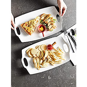 Serving Tray with Handle Exrta Large Porcelain Serving Platter Perfet for Display 16-Inch White