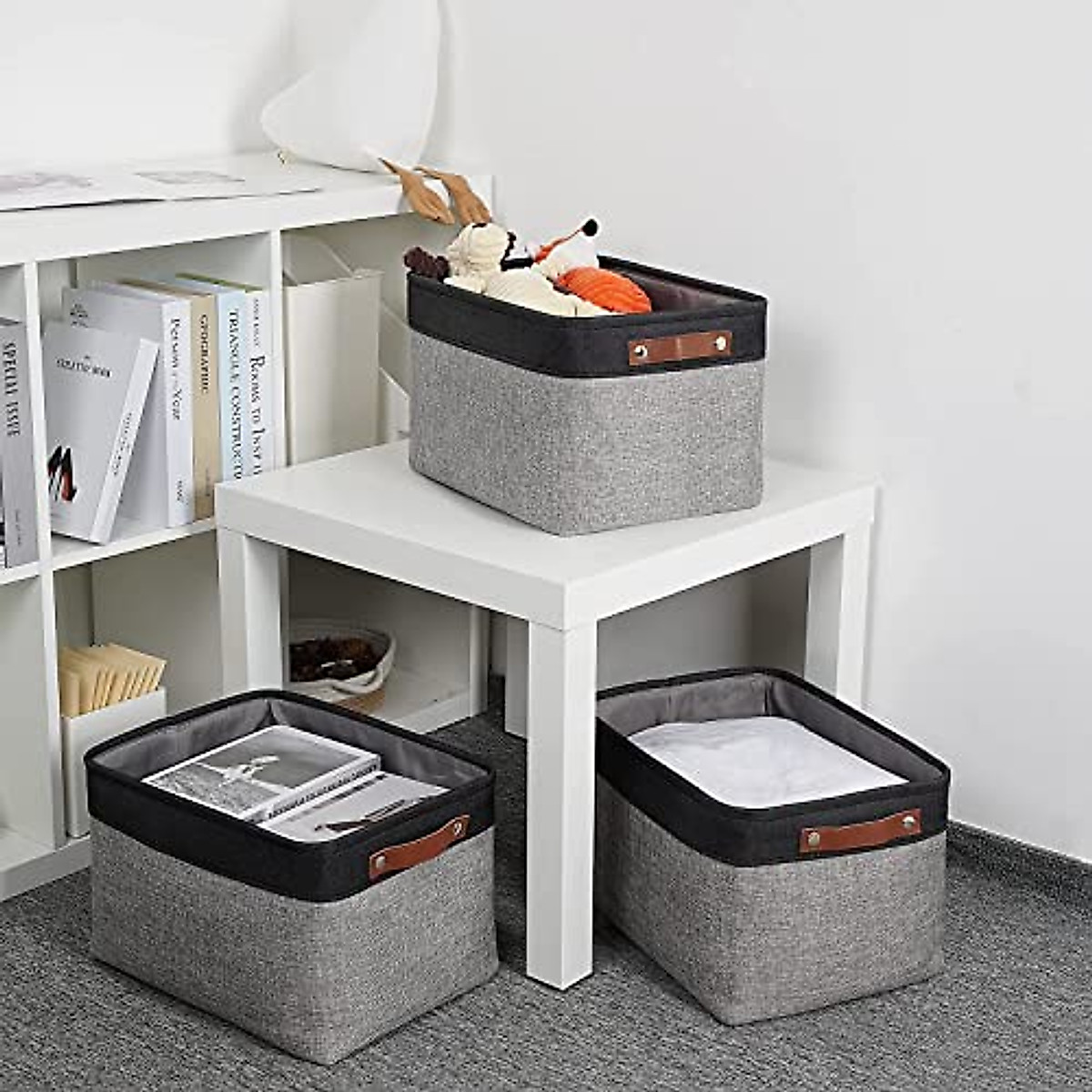 DULLEMELO Collapsible Bundle Baskets 3 Medium Baskets 15"x11"x9.5" + 6 Small Baskets 11.8"x7.9"x5.1"（Black&Gray)