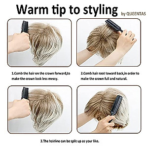 QUEENTAS Pixie Layered Short Blonde Wigs for White Women Black Women Synthetic Hair (Blonde Mixed Brown)