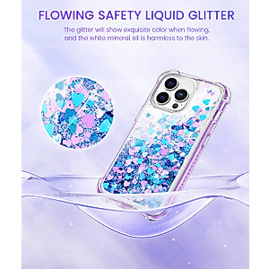 Caka for iPhone 14 Pro Max Case Glitter for Girls Women with Built-in Screen Protector Liquid Quicksand Protective Shockproof Full Body Phone Case for iPhone 14 Pro Max 6.7’’ Blue Purple
