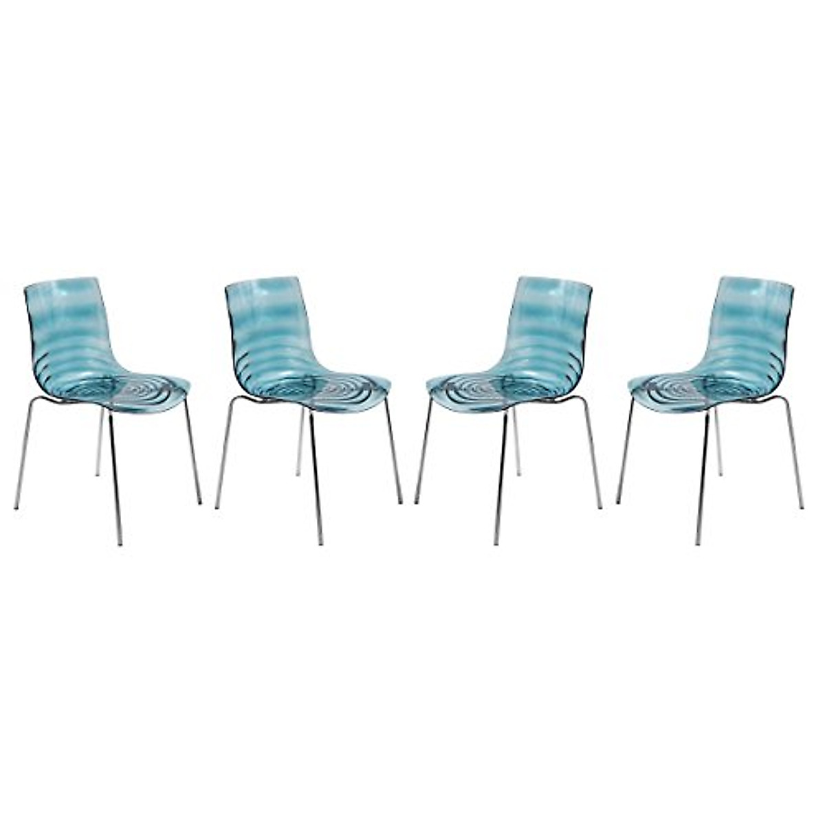 LeisureMod Astor Modern Dining Chair (Set of 4), Plastic, Transparent Blue