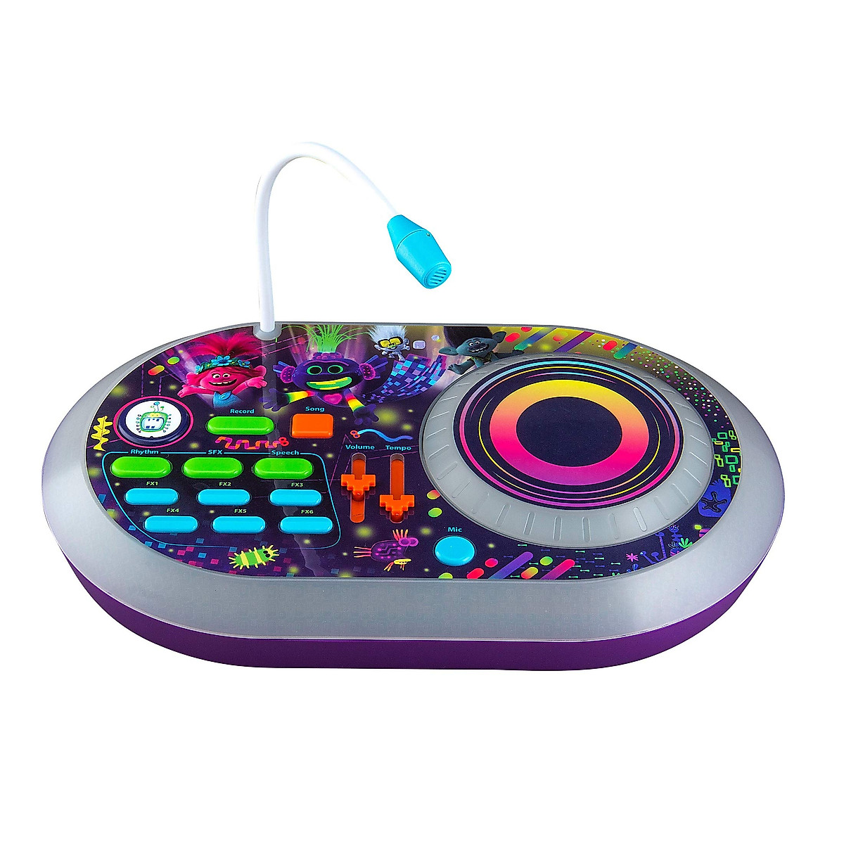 eKids Trolls World Tour DJ Trollex Party Mixer Turntable Toy for Kids Toddler Children, Built in Microphone, Record, Sound Effects, LED Light Show Medium