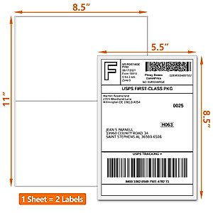 SJPACK 1000 Half Sheet Self Adhesive Shipping Labels 8.5" x 5.5" Address Labels for Laser & Inkjet Printers