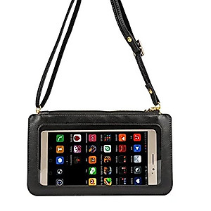 Touch Screen Crossbody Shoulder Bag Purse Pouch Wallet Case for for iPhone 14 13 Pro Max Samsung Galaxy S22 Ultra S21 S20 FE (Black)