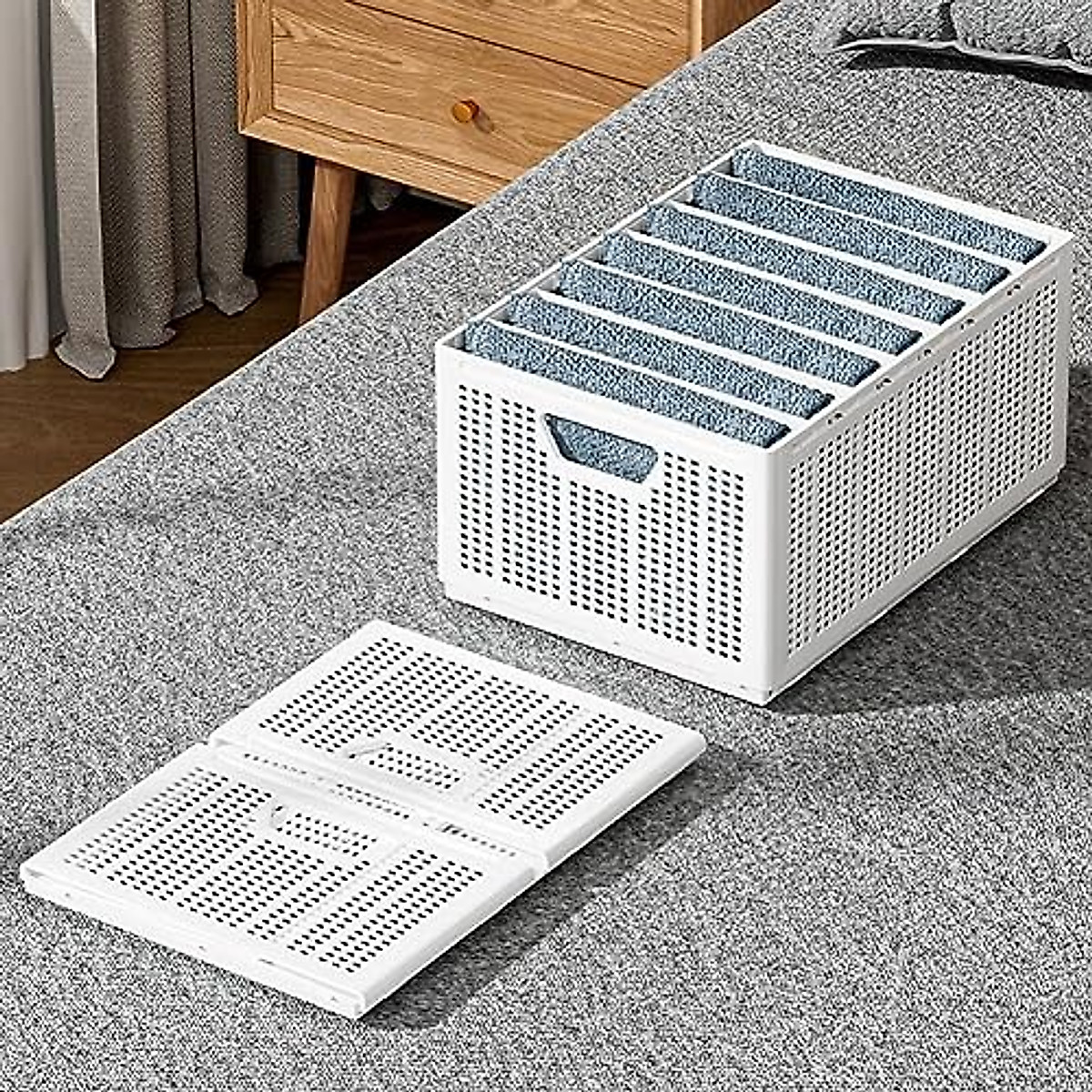 Byscyrj Foldable Storage Baskets with Dividers, Plastic Box Drawer Organizer for Baby Clothes,White Storage Containers Bins Small Baskets for Nursery Shelves Desktop Closet Playroom Office, 3 Pack
