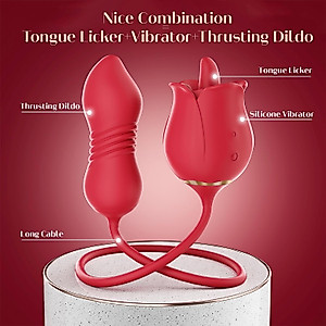 Rose Sex Toys Dildo Vibrator - 3in1 Adult Toys Sex Stimulator for Women with 9 Tongue Licking & Thrusting Dildo G Spot Vibrators, Adult Anal Sex Toy Games Clitoral Nipple Licker for Woman Man Couples