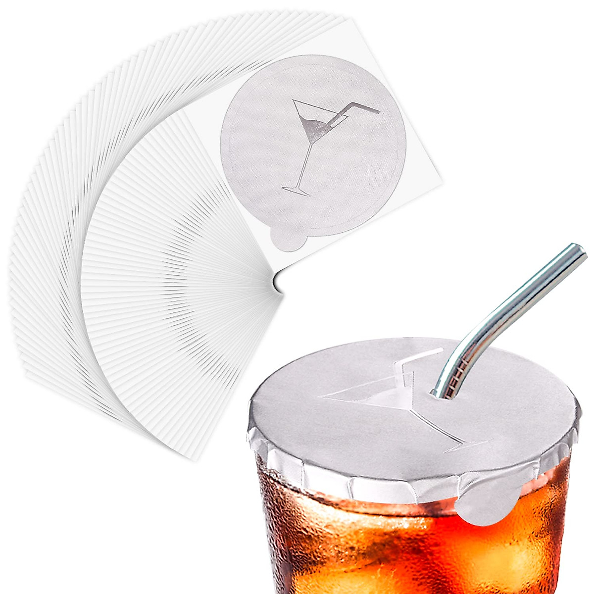Drink Protective Cap 50 Pack, drink covers for alcohol protection, Keeps Unwanted Items From Getting Into Drink Cups, Fits Most Cup Sizes