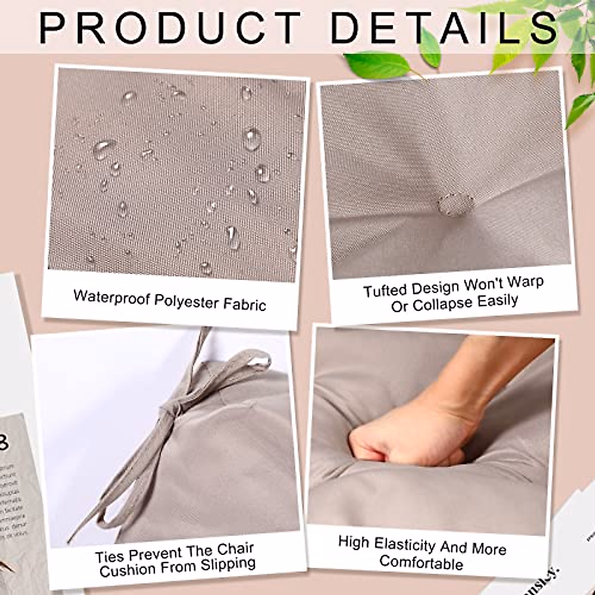 Geelin High Back Patio Chair Cushion Indoor Outdoor Seat Back Chair Cushions Tufted Patio Waterproof Rocking Pads Weather Replacement for Furniture(Khaki,4 Pcs)