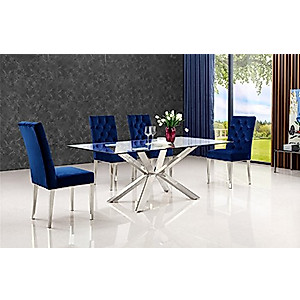 Meridian Furniture Juno Collection Modern | Contemporary Velvet Dining Chair with Luxurious Deep Tufting and Polished Chrome Metal Legs, Set of 2, 19" W x 25" D x 36.5" H, Navy