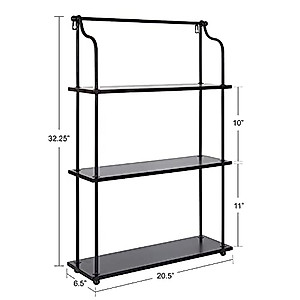 Kate and Laurel Walters Modern 3-Tier Hanging Shelf, 21 x 32, Black, Decorating Wall Mounted Storage Shelf for Wall