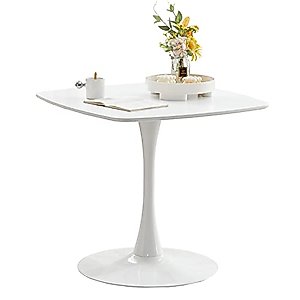 ATSNOW 31.5 in White Square Pedestal Tulip Table, Mid Century Modern Dining Table for Small Spaces