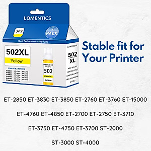 502XL Ink Refill Bottles Yellow LOMEN Replacement for epson 502XL 502 ET-2850 ET-3830 ET-3850 ET-2760 ET-3760 ET-15000 ET-4760 ET-4850 ET-2700 ET-2750 ET-3710 ET-3750 ET-4750 ET-3700 (1 Pack,Yellow)