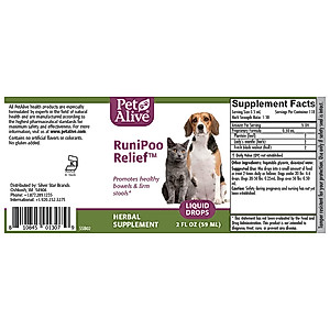 PetAlive RuniPoo Relief - All Natural Herbal Supplement Promotes Health Bowels and Firm Stools in Cats and Dogs - Relieves Common Symptoms of Pet Diarrhea - 59 mL