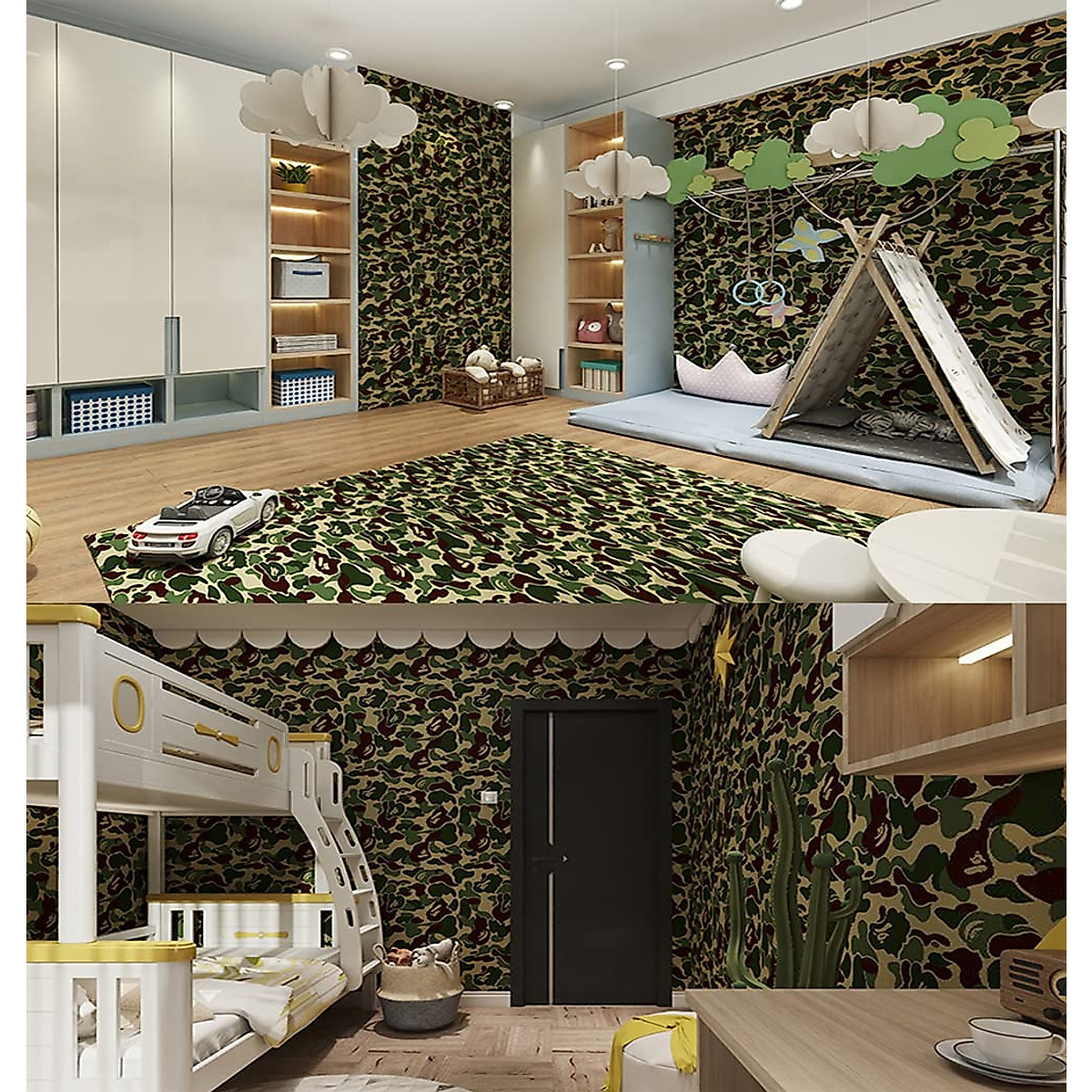 Self-Adhesive Vinyl Green Camouflage Contact Paper Peel and Stick Camouflage Wallpaper for Walls Cabinets Furniture Door Classroom Arts Crafts Removable 17.7x117 Inches