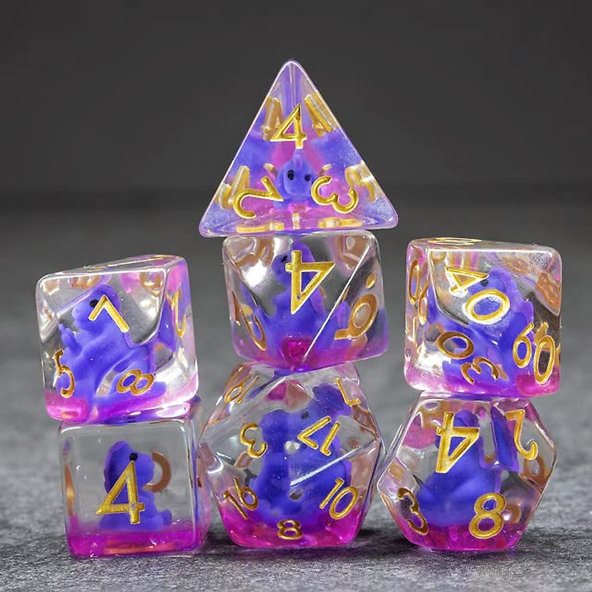 Sage's Portal Animal Familiars Resin DND Dice Set Polyhedral Dice Set for Dungeons and Dragons RPG Pathfinder Tabletop TTRPG (Baby Purple Dragon)
