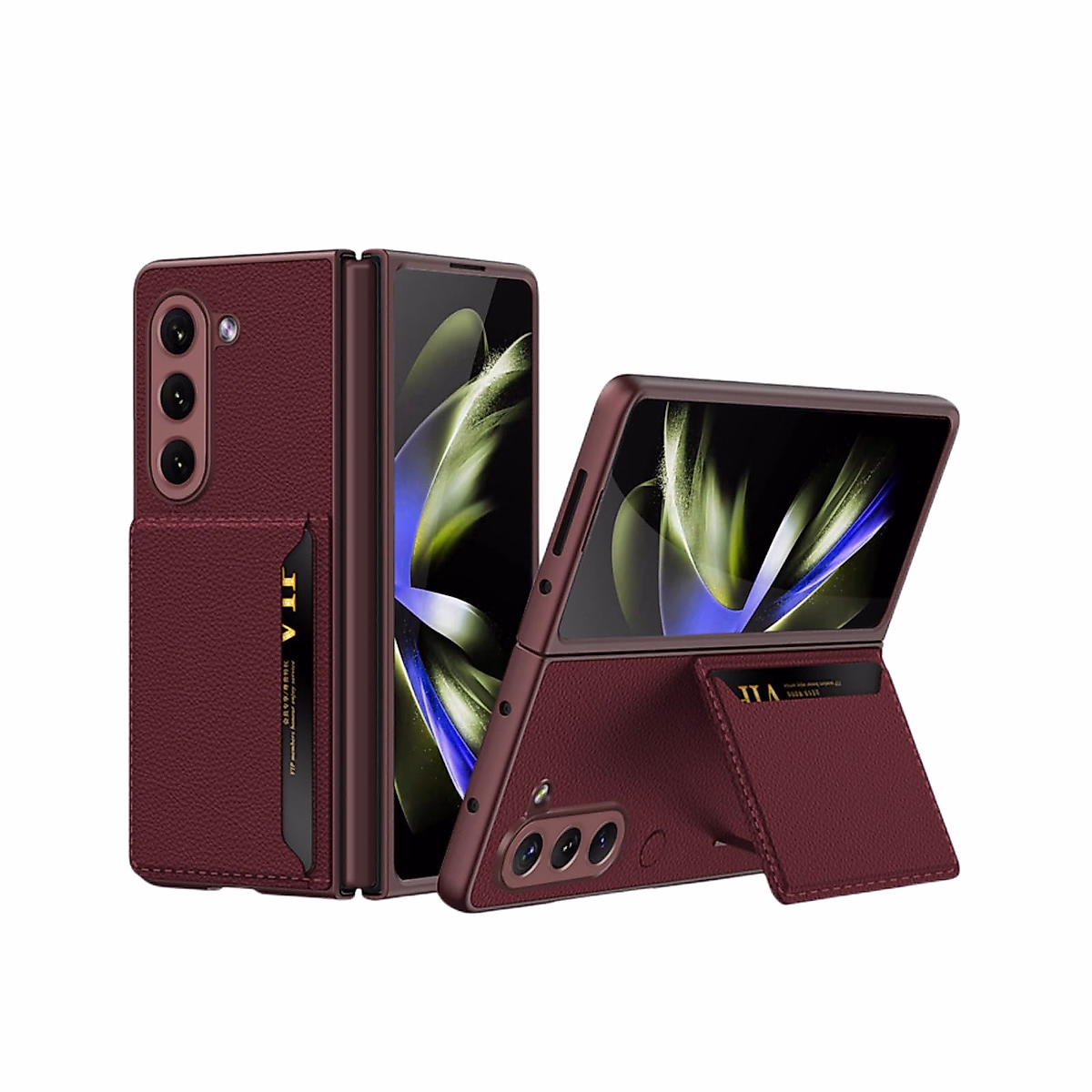 BAILI for Samsung Galaxy Z Fold5 Leather Wallet Case,Galaxy Z Fold 5 Case with Card Slots,Galaxy Z Fold 5 Case with Card Holder,Military Grade Drop Protective Cover for Fold5-Wine Red