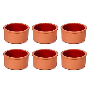 Handmade Clay Cooking Bowl Set of 6, Terracotta Bowls, Earthenware Small Yogurt Pots, Glazed Serving Pots for Mexican Dishes. Earthen Rice Pudding Cups, Turkish Pottery Bowls for Food, 3.3 in
