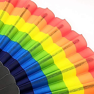 AMS Rainbow Hand Fans, Pride Fan Folding Hand Fan, Colorful Hand Held Fan, Plastic Folding Fan for Music Festival Events and Dance Supplies (10pcs Black Slats).