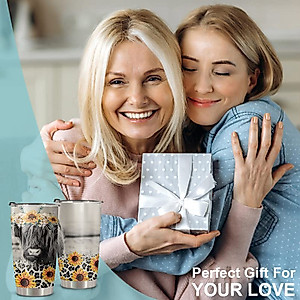 CHICKOR Bull Skull Tumbler Sunflower Leopard 20 Oz With Lid, Sunflower Cow Cups Tumbler, Sunflower Coffee Mugs, Cow Themed Gifts For Women, Double Wall Insulated Stainless Steel Travel Mug…