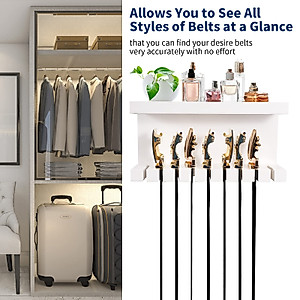 Yamahiko Belt Storage Organizer for Closet, Belt Hanger Wall Mounts with Double Shelving Platform, Universal Belt Rack Holder for Closet, Wall Closet Organizer Belt Hanger Rack for Men Women, White