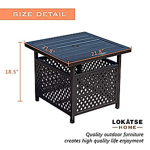 LOKATSE HOME Patio Umbrella Side Table Stand Steel with 1.57" Hole Outdoor Coffee Bistro Deck Garden Pool, Black