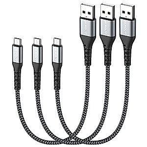 SUNGUY Micro USB Cable 1FT[3Pack] Short Braided USB 2.0 Micro Fast Charging and Data Sync Cord for Samsung Galaxy S7 Edge S6,Moto G5 G5S Plus,Sony Xperia Z3 Z5
