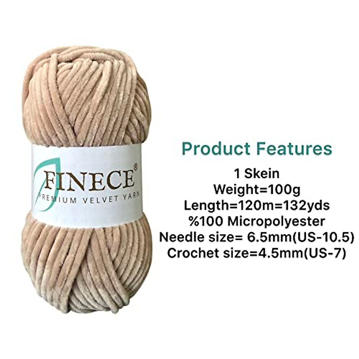 FINECE Soft Velvet Yarn Chenille Yarn for Crocheting Baby Blanket Yarn for Knitting 100 gr (132 yds) Fancy Yarn for Crochet Weaving Craft Amigurumi Yarn (1 Skein, 2040 - Light Camel)