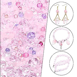YUANZHIRUN Assorted Glass Beads for Jewelry Making, Half Pound Crystal Beads Bracelet Making Kit, Including Over 10 Shaped Glass Beads, Bicone Crystal Beads for DIY Crafts Necklaces (Pink Series)
