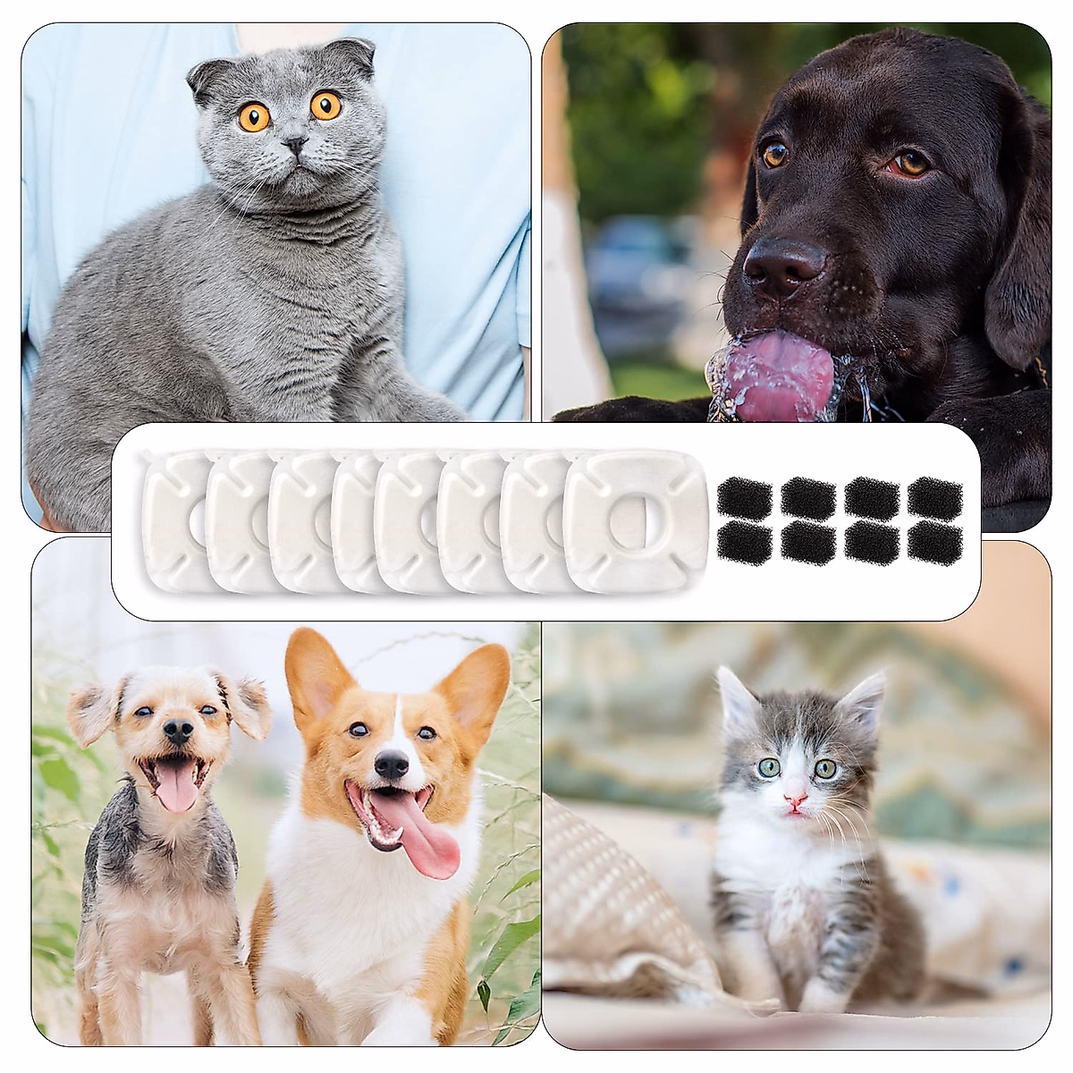 8pcs Pet Fountain Filters, Transparent Cat Water Fountain Filter with 8 Filtration Replacement Pre-Filter Sponges Cat Fountain Filters Compatible for Veken 95oz Pet Cat Dog Water Dispenser