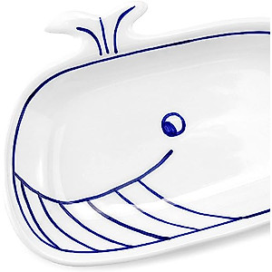 Cornucopia Whale Spoon Rest; Blue and White Ceramic Novelty Spoon Holder for Kitchen Stove