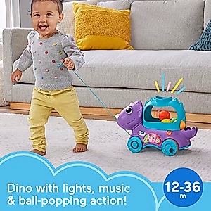 Fisher-Price Toddler Learning Toy Poppin’ Triceratops Dinosaur Pull-Along Ball Popper With Smart Stages For Ages 1+ Years