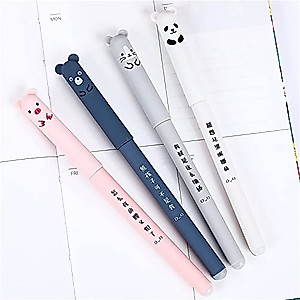 PEXIZUAN 4 Pcs/set Kawaii Pig Bear Cat Mouse Erasable Gel Pen School Office Supplies Stationery Gift 0.35mm Blue Black Ink 4 Pcs/set(black 4pcs)
