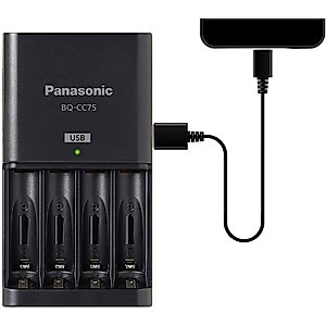 Panasonic BQ-CC75KSBHA eneloop pro Advanced Individual Battery Charger with USB Charging Port, Black