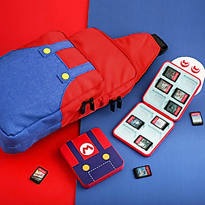 FUNDIARY Travel Bag for Nintendo Switch, OLED & Lite Carrying Case, Portable Shoulder Bag Set for Switch, Crossbody Backpack Accessories Bundle with Game Case and 2 Thumb Caps - for Super Mario