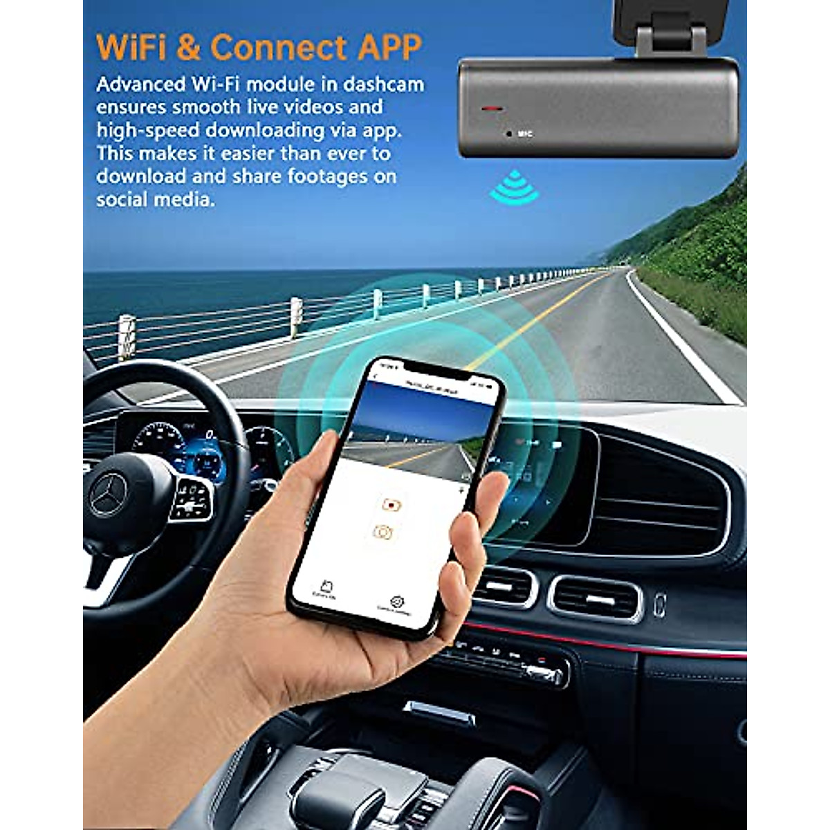 Dash Cam 2K WiFi 1440P Car Camera, Dash Camera for Cars, Front Dashcam for Cars with Super Night Vision, WDR, Loop Recording, G-Sensor, 24 Hours Parking Monitor, APP, Support 128GB Max