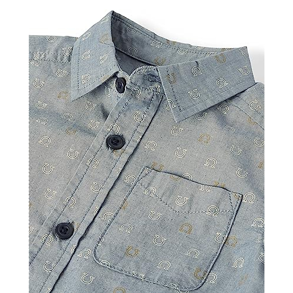 The Children's Place Baby Toddler Boys Poplin Short Sleeve Button Down Shirt, FEDERAL BLUE, 6-9 Months