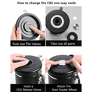 Coffee Canister Airtight Storage Container 1.8L Stainless Steel Air Tight Coffee Jar with Scoop, Date Tracker CO2 Release Valve for Dry Food, Beans, Ground, Tea, Flour, Cereal and Sugar (Silver)