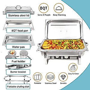 Chafing Dish Buffet Set 4 Packs,8 Quart Stainless Steel Foldable Rectangular Chafing Full Size Food Pan,Chafing Servers With Covers buffet servers and food warmers for parties wedding outdoor banquet