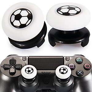 Playrealm FPS Thumbstick Extender & Printing Rubber Silicone Grip Cover 2 Sets for PS5 Dualsenese & PS4 Controller (Soccer)