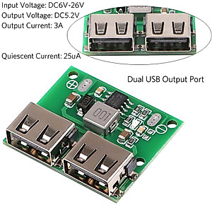 MakerHawk 4pcs USB DC-DC Voltage Buck Regulator Step Down Power Supply Module 9V 12V 24V to 5V Dual USB Output Buck Voltage Board 3A 6-26V Car Charge Charging Regulator