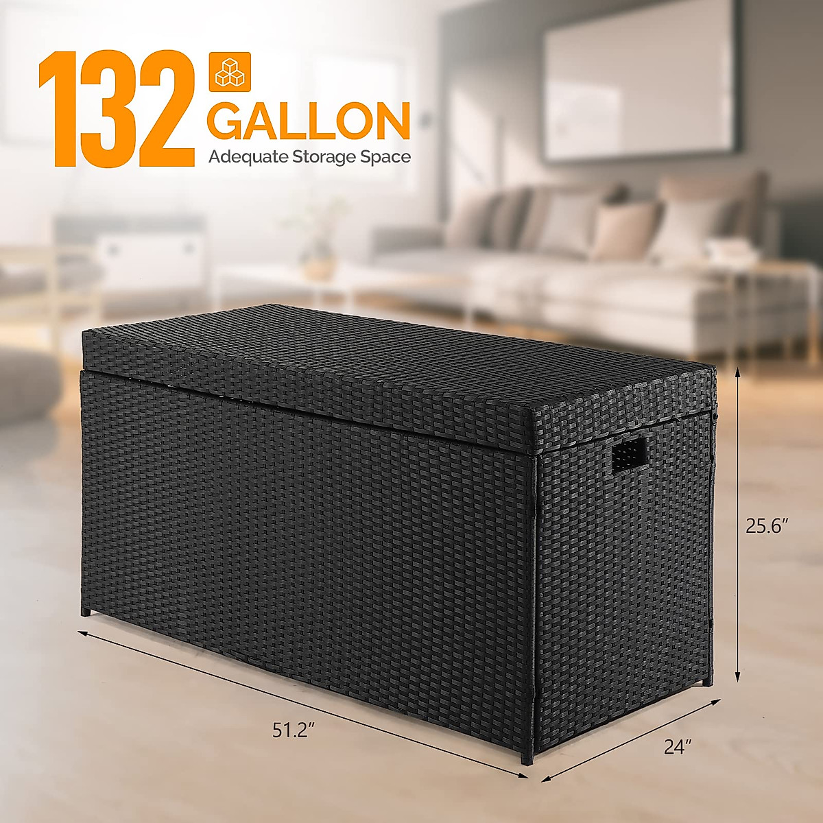 VINGLI Upgraded Version 132 Gallon Outdoor Storage Box, Patio Rattan Deck Box, Wicker Storage Bench for Indoor, Outdoor, Pool, Balcony, Yard, Garden, Black